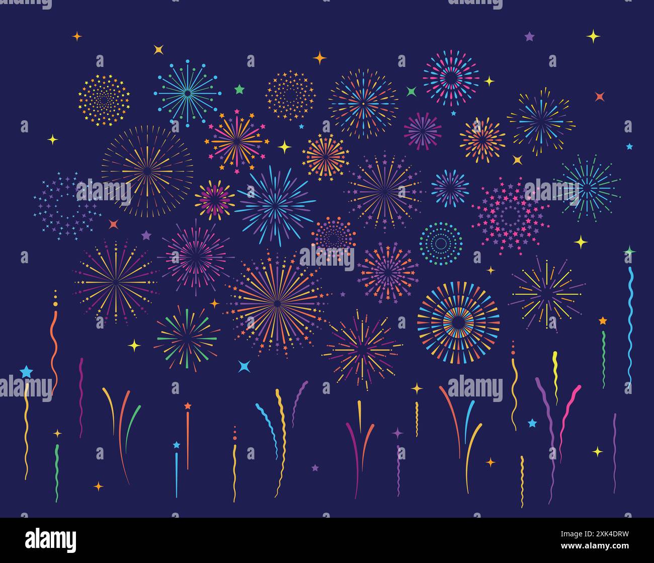 Star shape colorful fireworks explosion pattern set. Flat composition ...