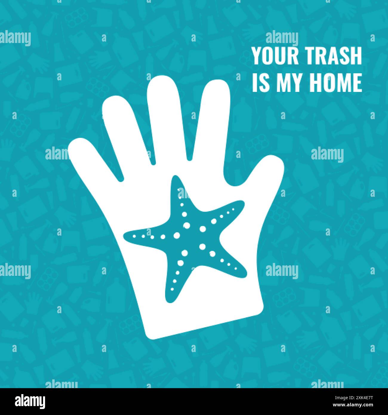 Stop ocean plastic pollution concept vector illustration. Starfish ...