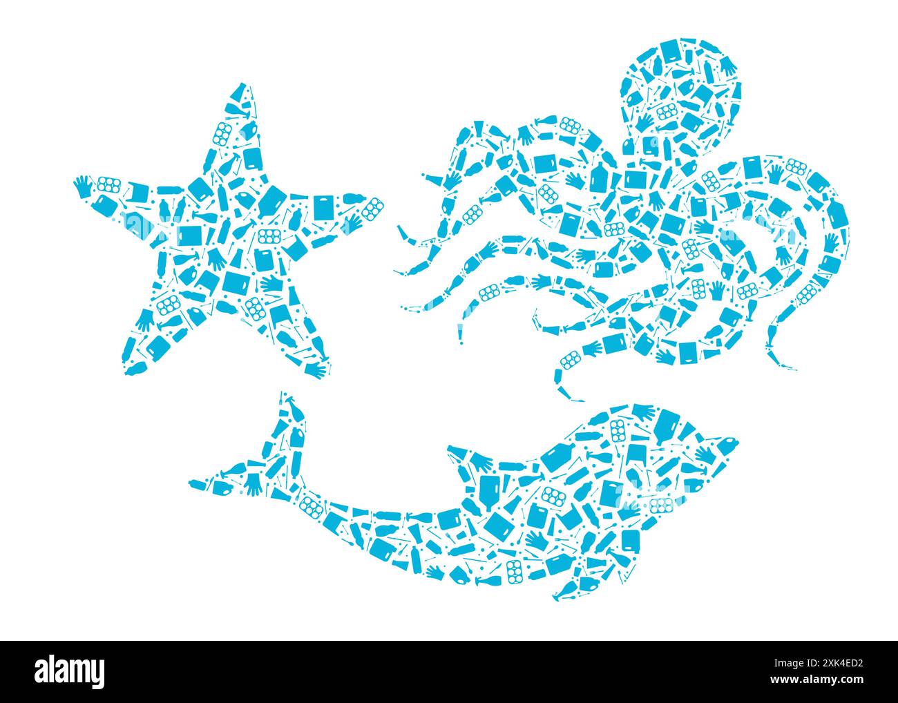Plastic waste ocean environment problem concept vector illustration ...