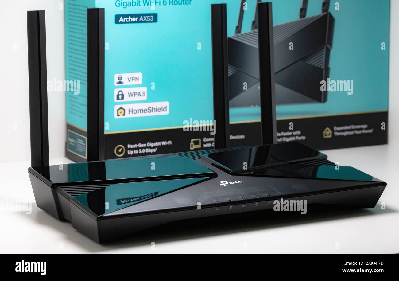 Lviv, Ukraine - August 16, 2024: TP-Link AX3000 Dual Band Gigabit Wi-Fi ...