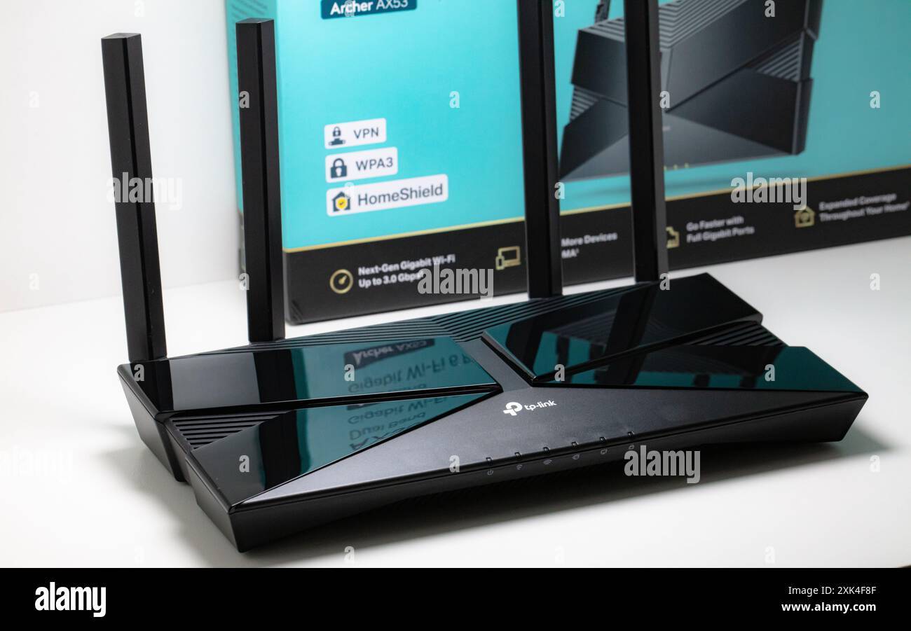Lviv, Ukraine - August 16, 2024: TP-Link AX3000 Dual Band Gigabit Wi-Fi ...