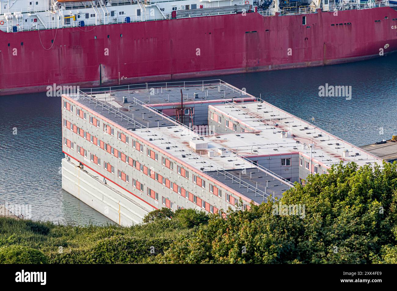 General view from above of the Bibby Stockholm asylum seekers barge ...