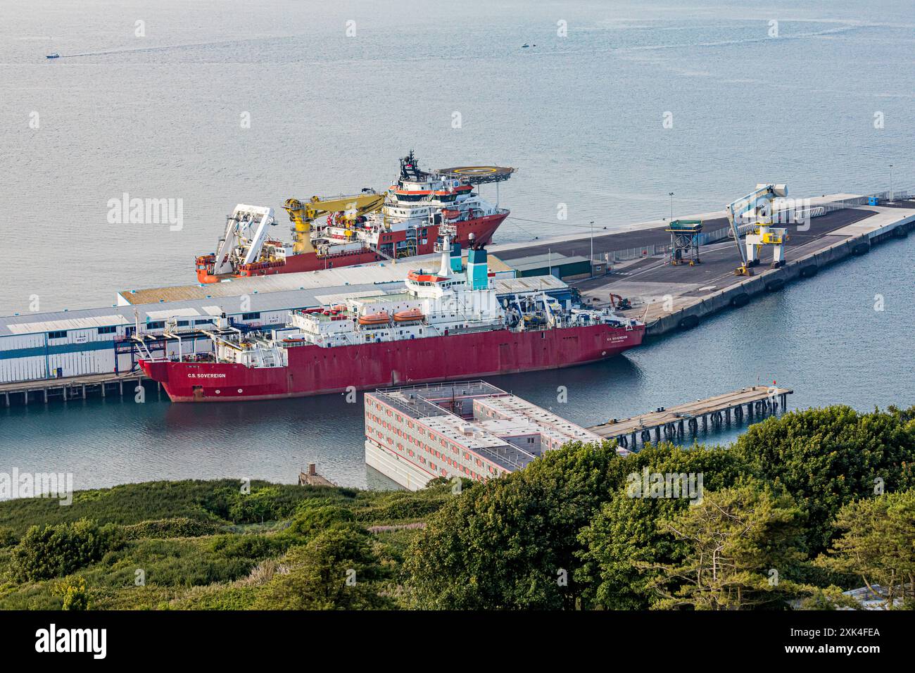 General view from above of the Bibby Stockholm asylum seekers barge ...