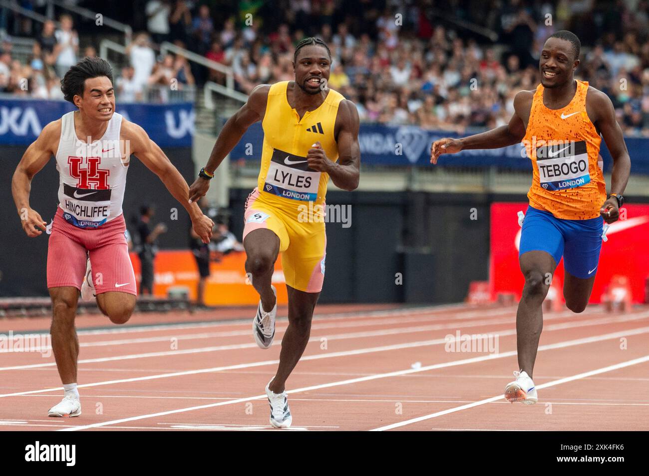 London, Britain. 20th July, 2024. Noah Lyles (C) of the United States ...