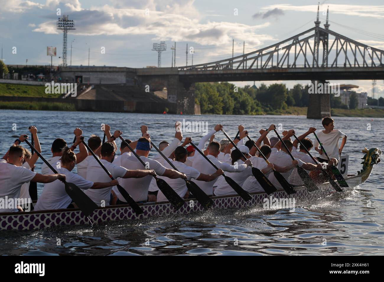 Tver, Russia. 20th July, 2024. Participants take part in a dragon boat race in Tver, Russia, on ...