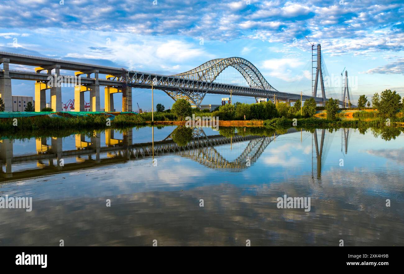 TAIXING, CHINA - JULY 21, 2024 - The steel deck pavement of the main ...
