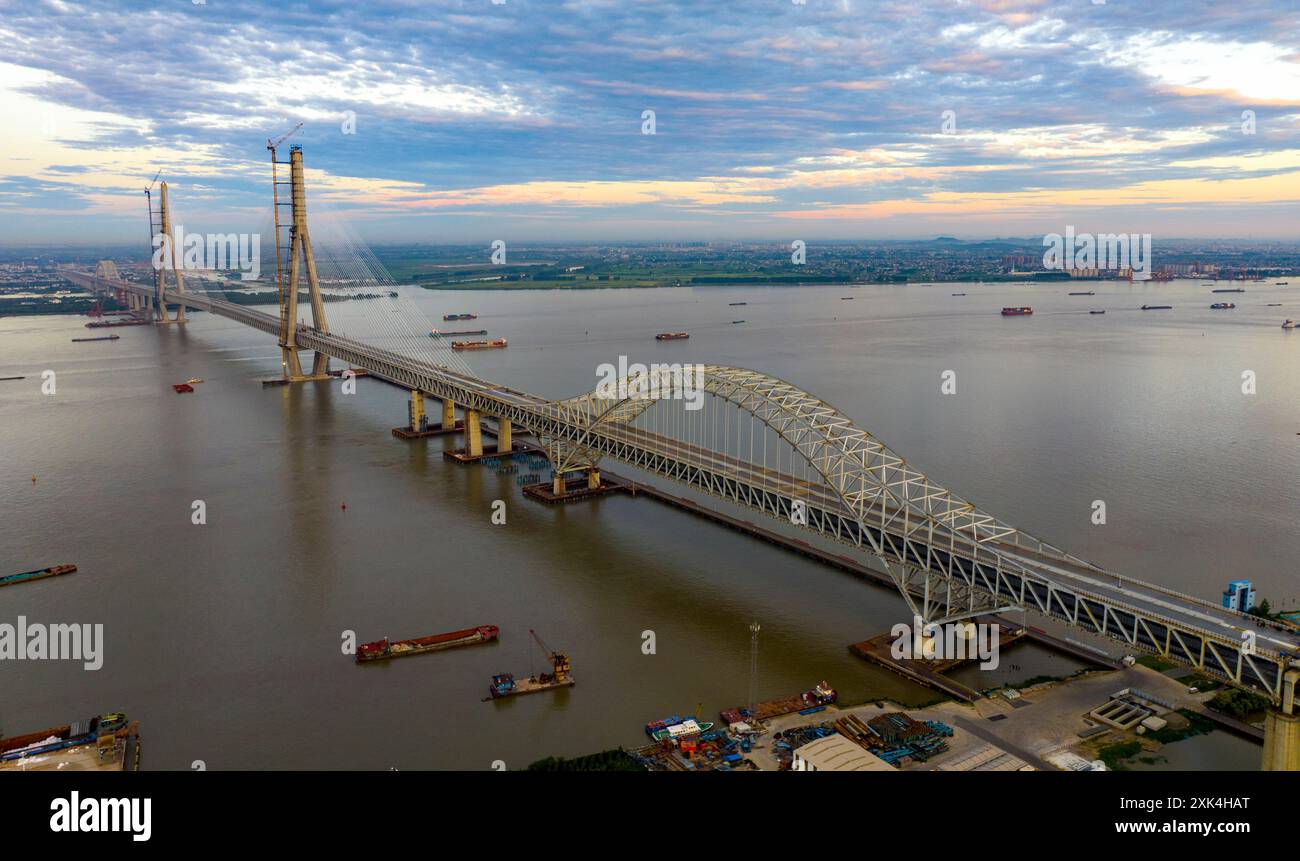 TAIXING, CHINA - JULY 21, 2024 - The steel deck pavement of the main ...