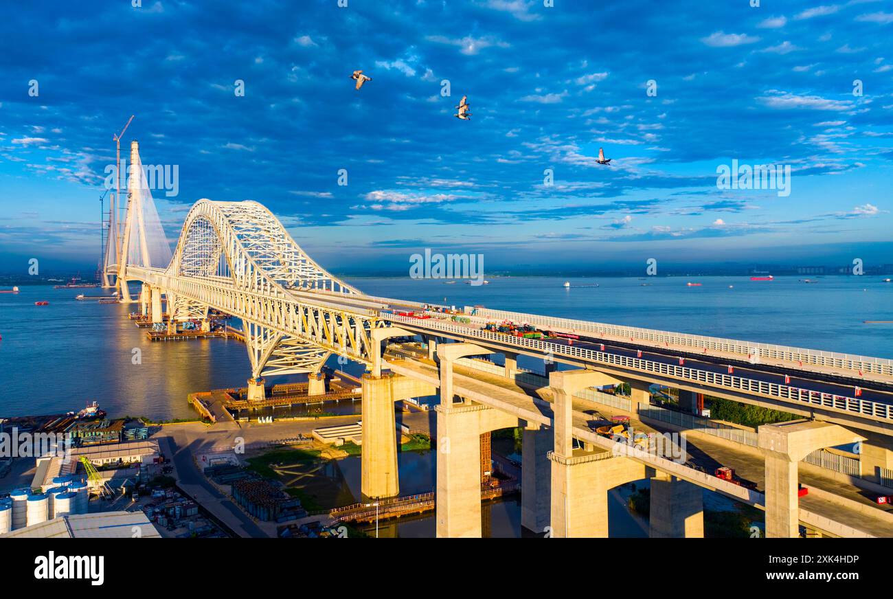 TAIXING, CHINA - JULY 21, 2024 - The steel deck pavement of the main ...
