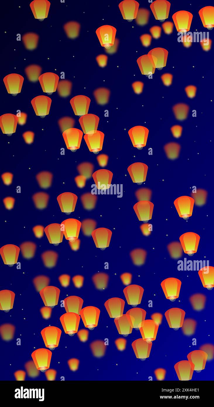 Yi peng festival card. Thailand holiday with paper lantern lights ...