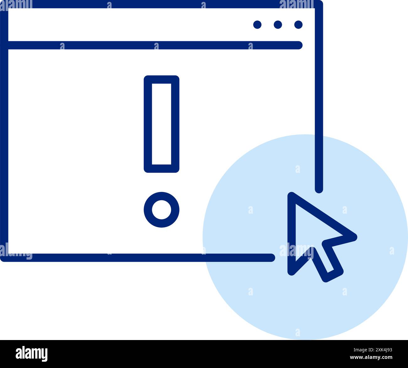 Web browser page with exclamation mark and mouse pointer. Important ...