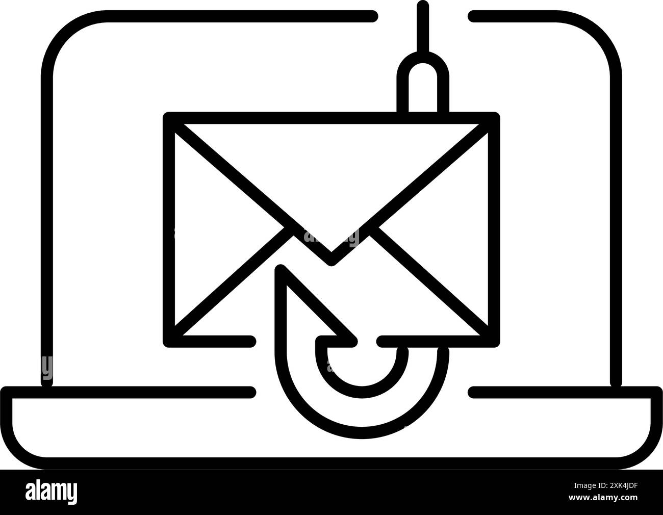 Laptop, letter and fishing. Phishing attack. Spam e-mail alert. Pixel ...