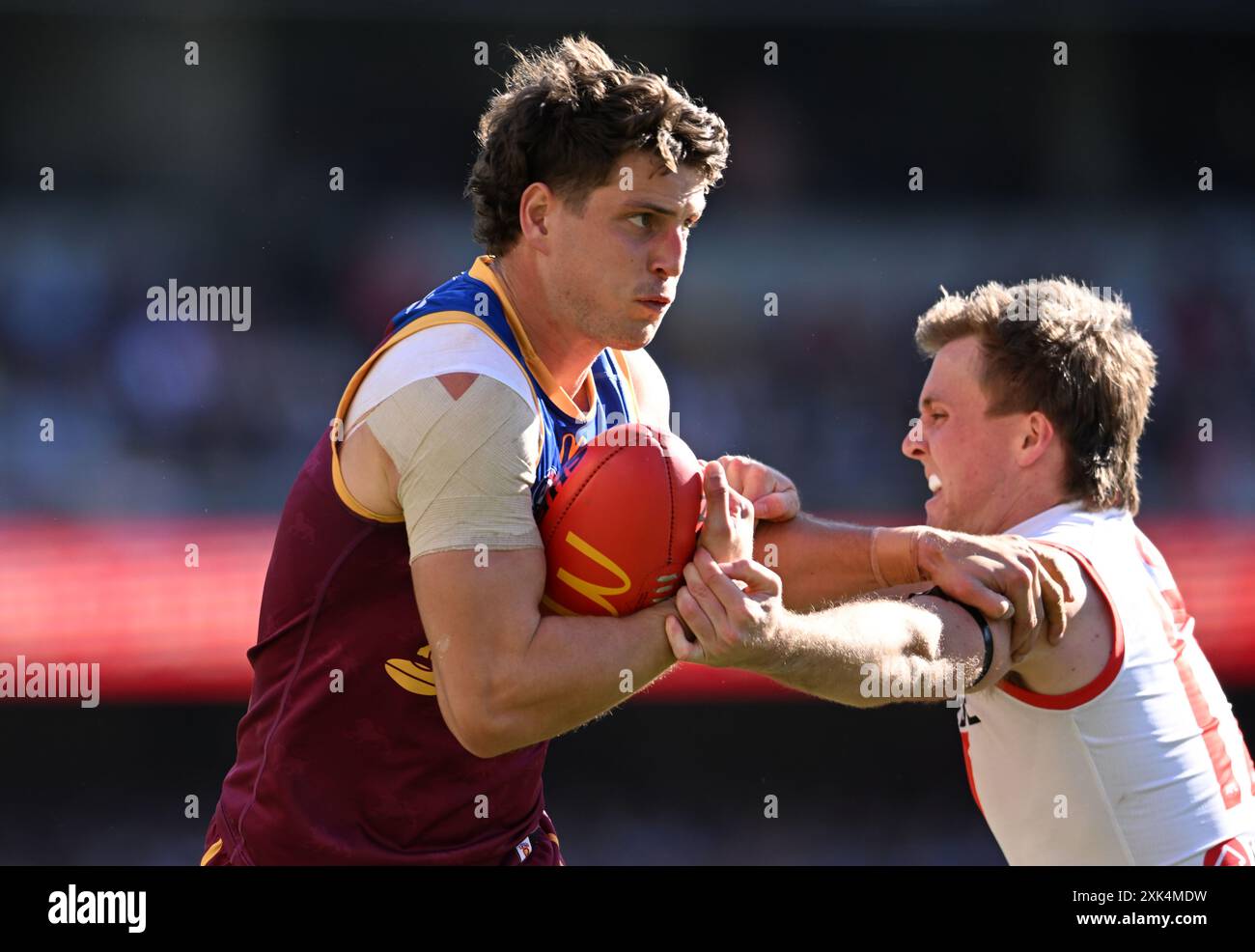 Brisbane, Australia. 21st July, 2024. Jarrod Berry (left) of the Lions ...