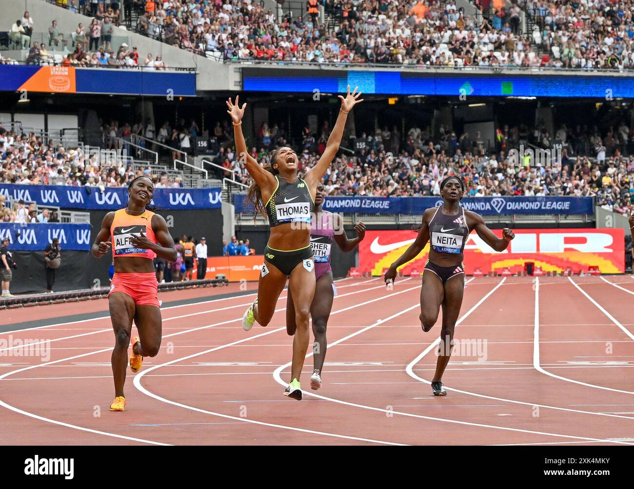 London, UK, 20 July 2024. THOMAS Gabrielle USA wins the 200m Women ...