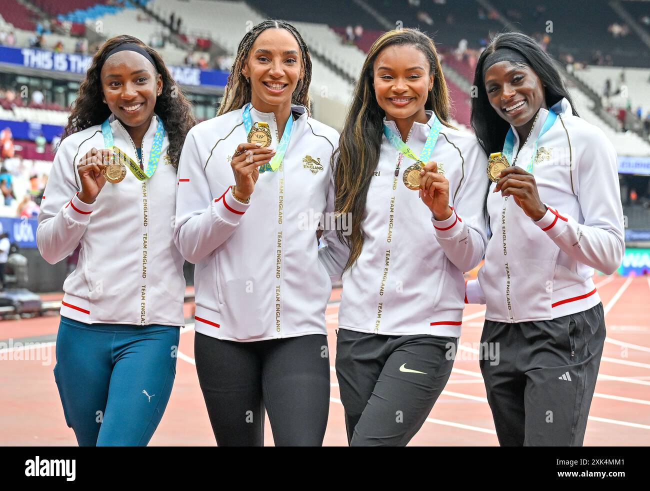 London, UK, 20 July 2024. Team England’s women’s 4x100m relay team from ...