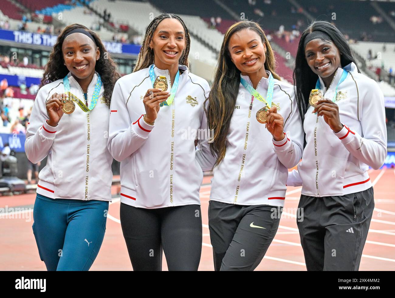 London, UK, 20 July 2024. Team England’s women’s 4x100m relay team from ...