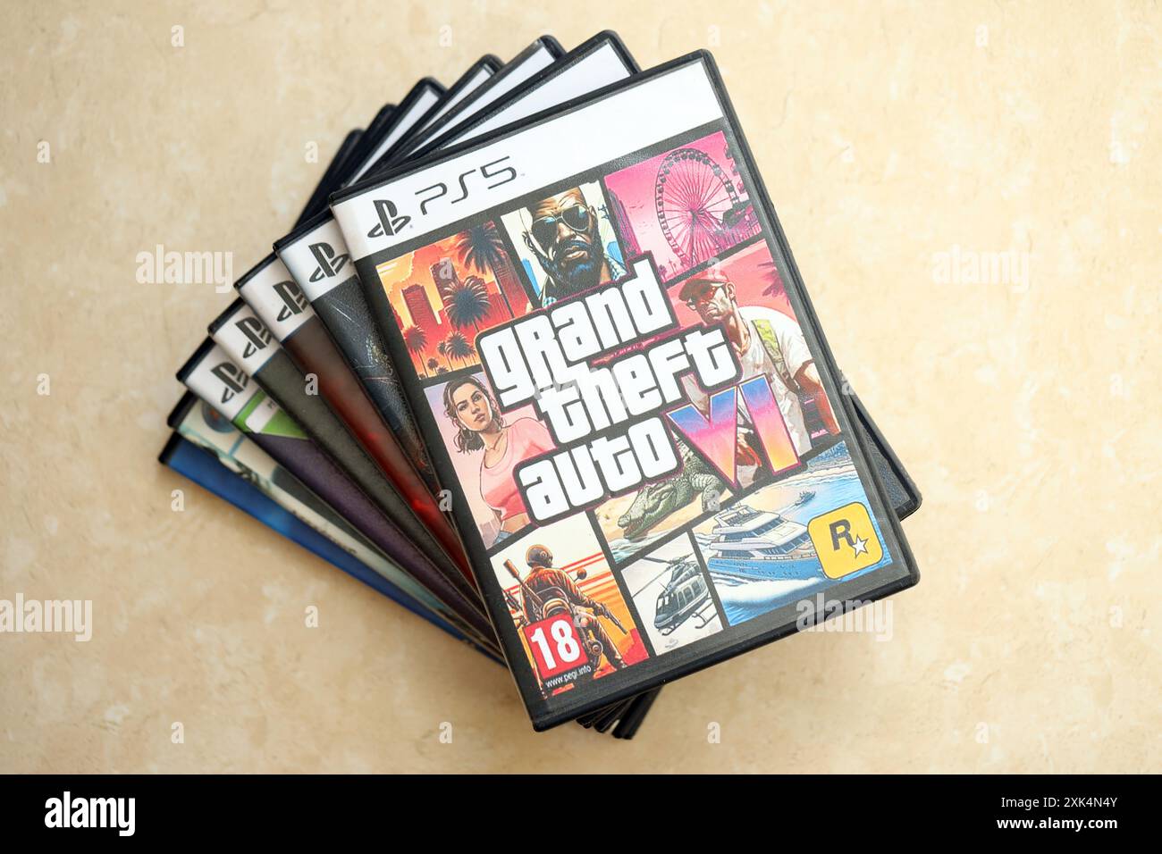 KYIV, UKRAINE - JUNE 26, 2024 Grand Theft Auto 6 PS5 video game disc ...