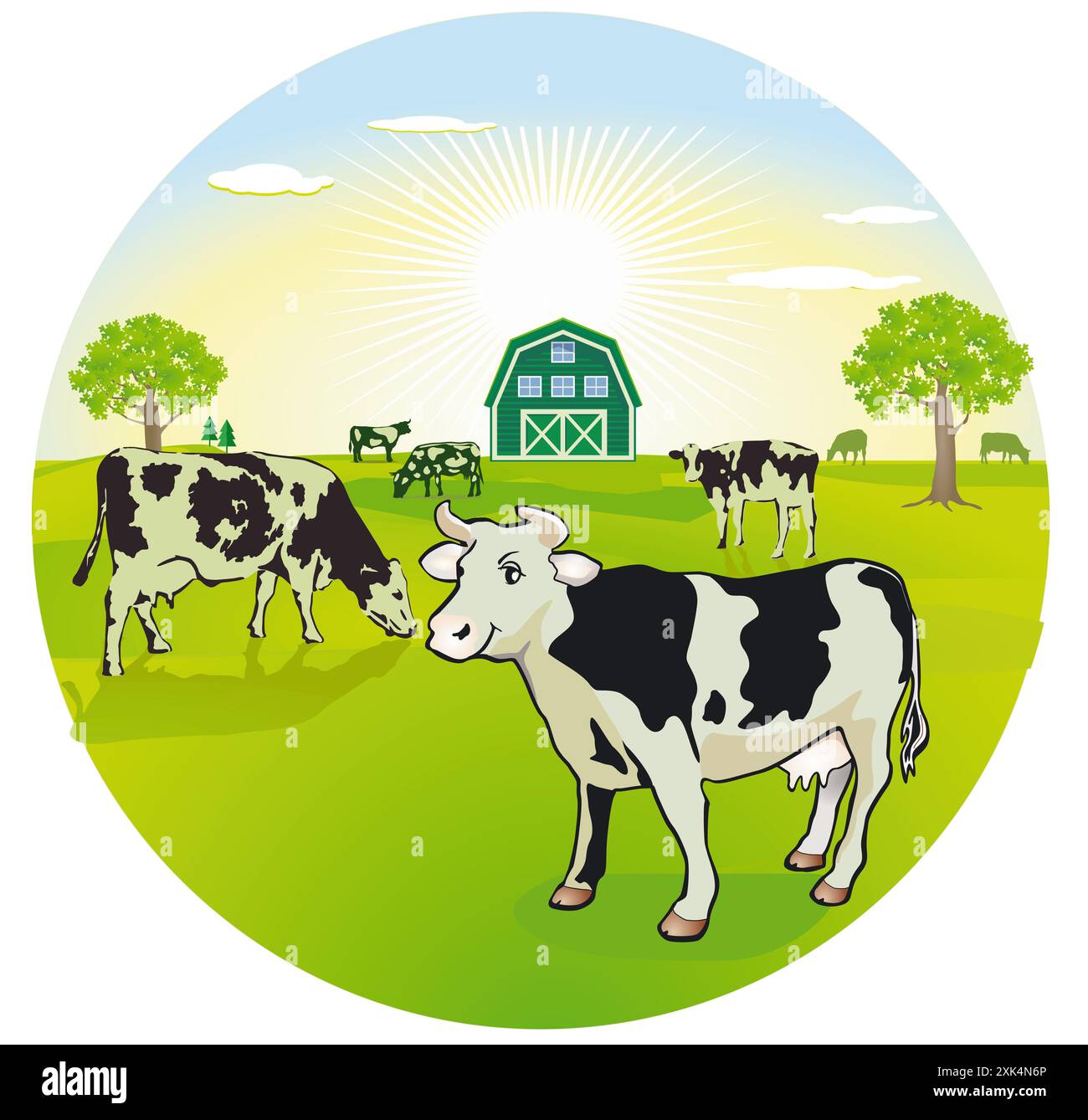 Cows, on the pasture, dairy farming - Illustration Stock Photo - Alamy