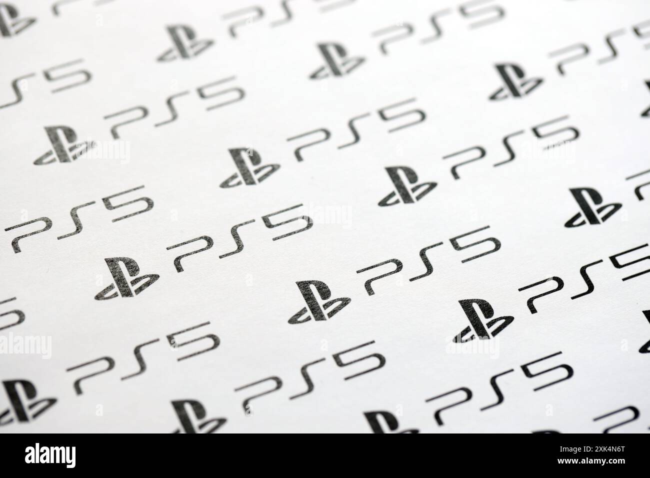 KYIV, UKRAINE - JUNE 26, 2024 Sony Playstation 5 console logo repeating ...