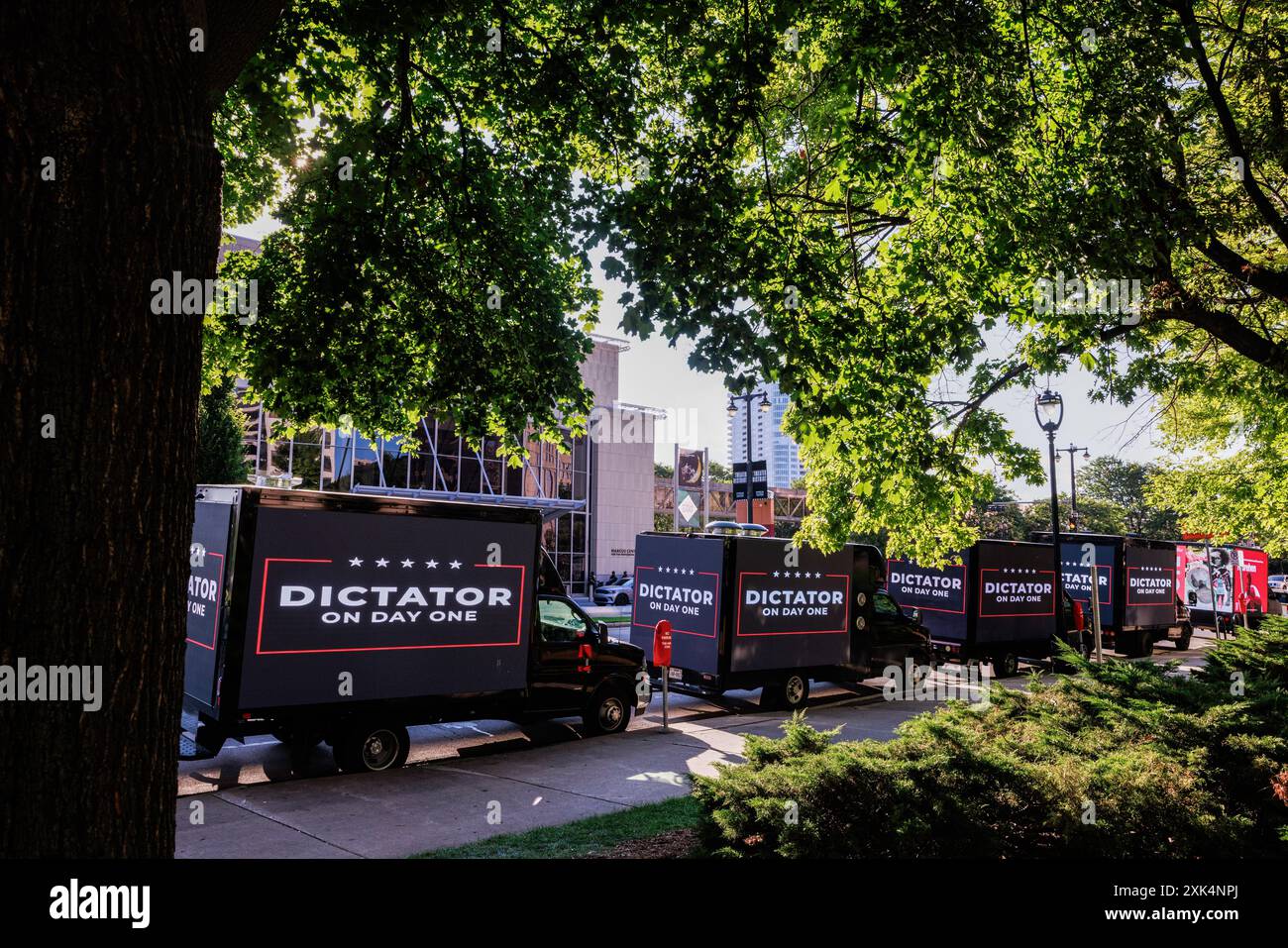 Milwaukee, Wisconsin, USA. 18th July, 2024. Trucks with a message ...