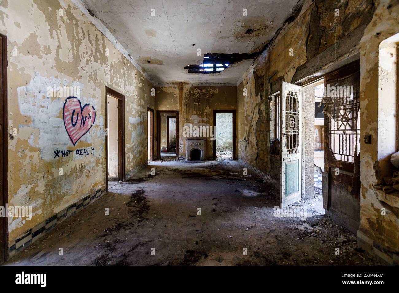 The interior of an abandoned house next to the buffer zone, which used ...