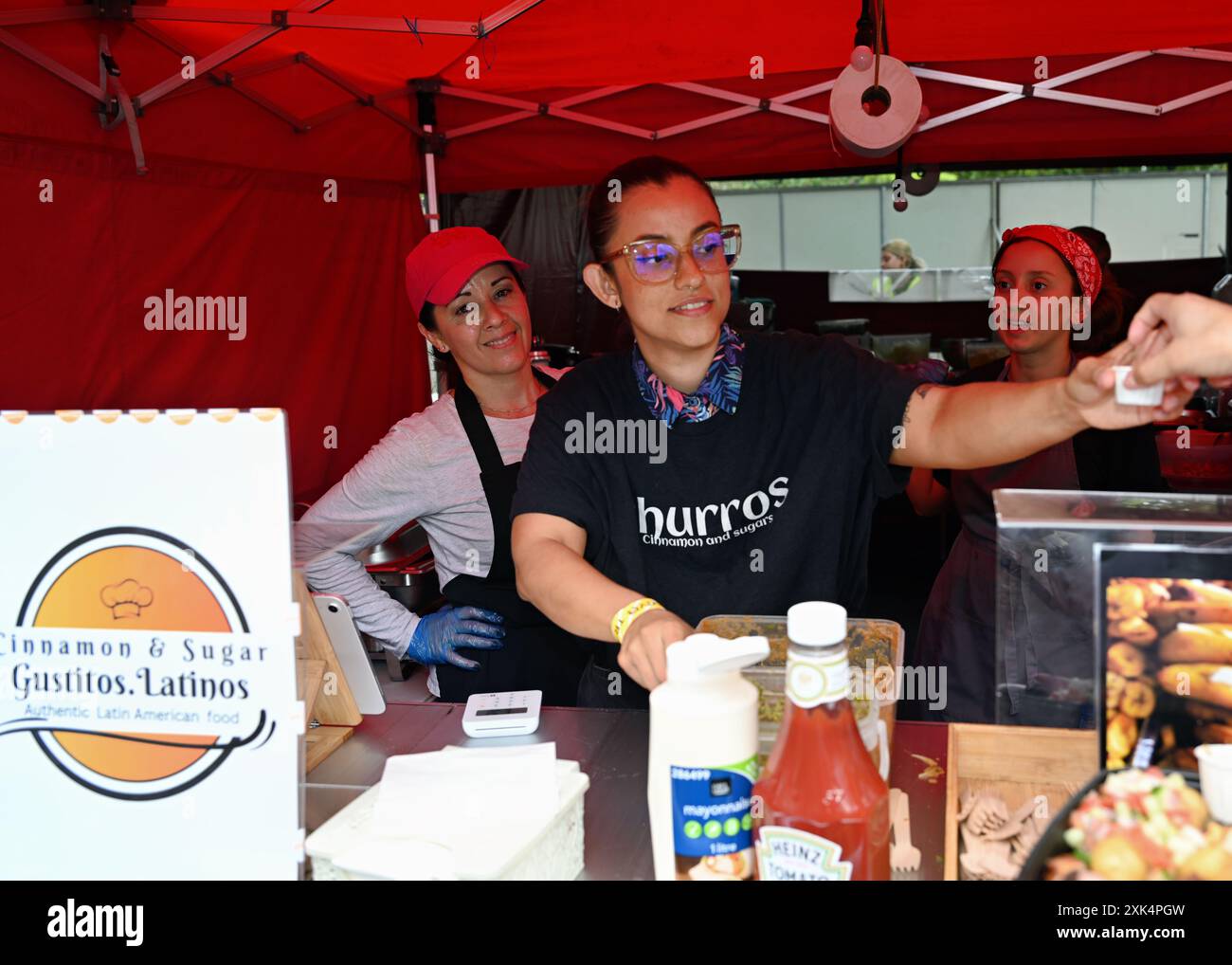LONDON, ENGLAND - JULY 20 2024: Latin street food stall at the Latino ...
