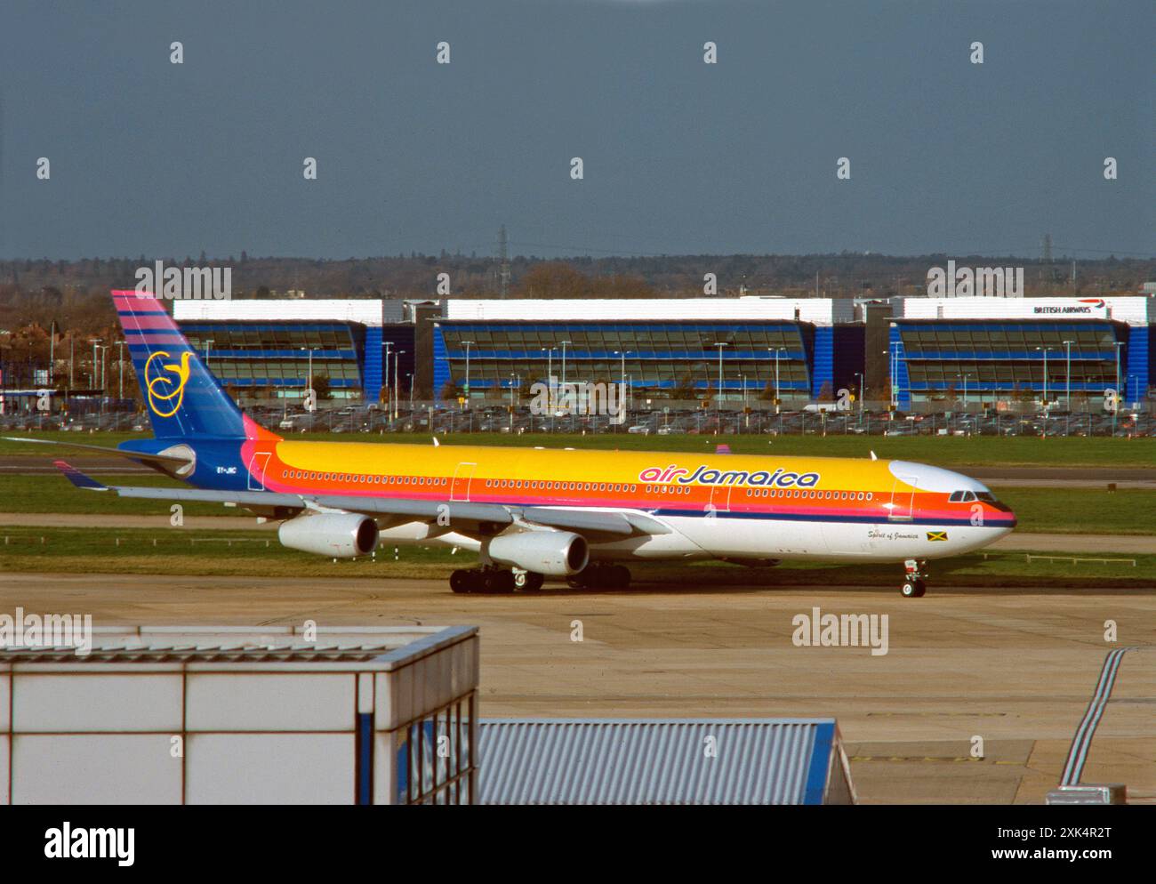 EY-JMC Air Jamaica Airbus A340-212 taxing after landing at London ...
