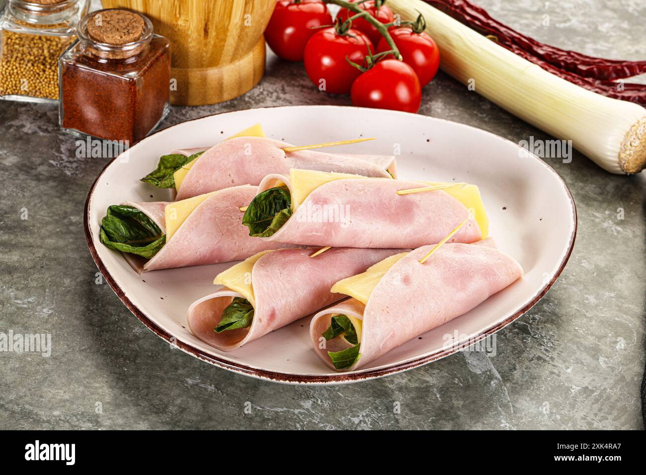Roll with ham and cheese snack Stock Photo - Alamy