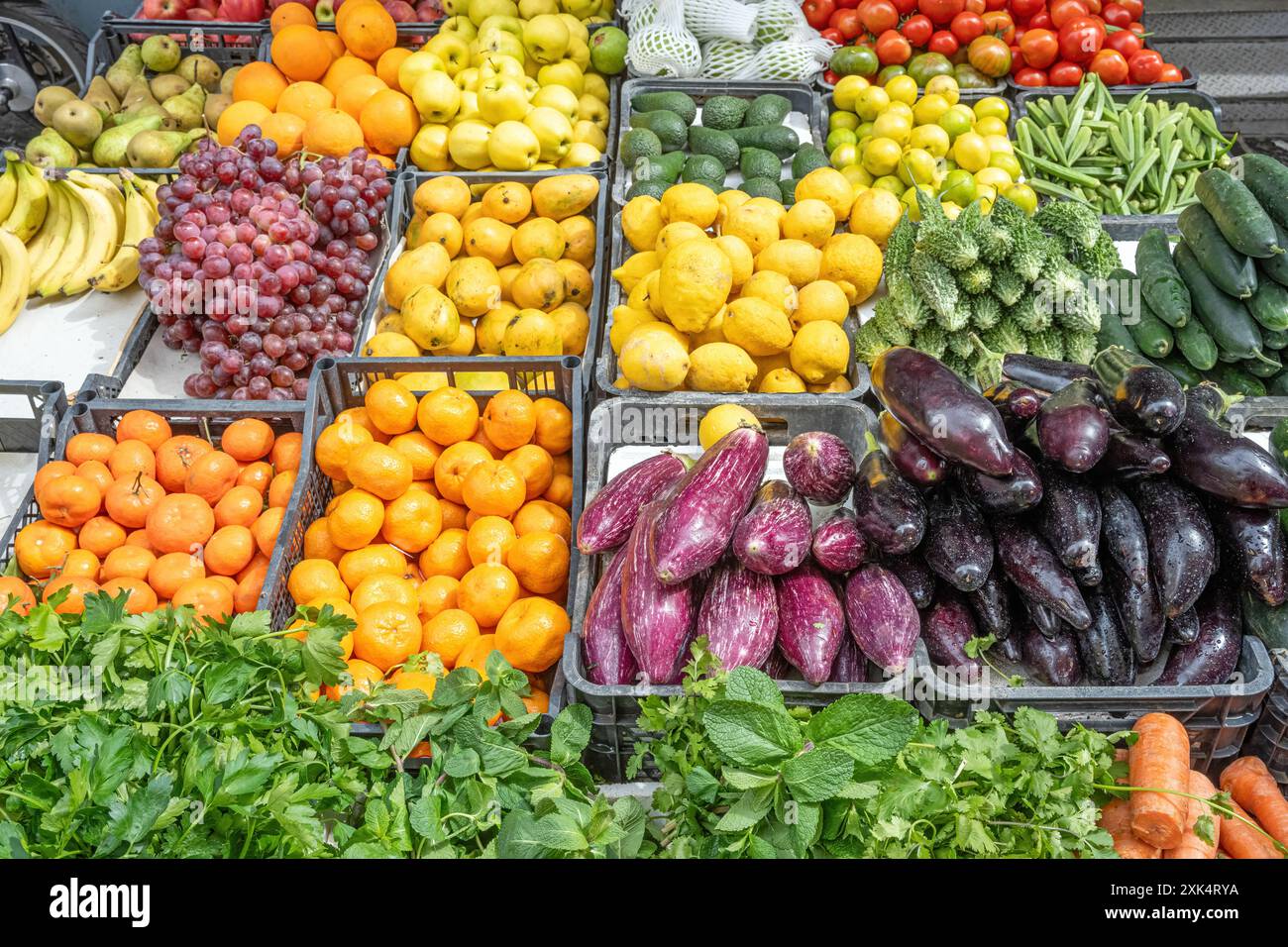 Great choice of vegetables and fruits for sale at a market Stock Photo ...