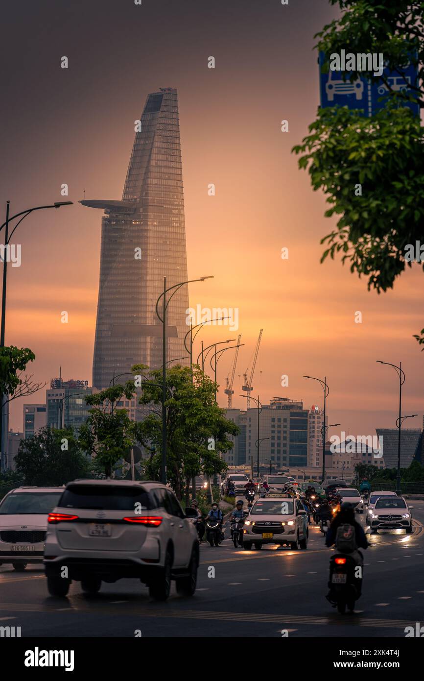 Ho Chi Minh city, Vietnam - 02 Aug 2023: Busy traffic jam during sunset ...