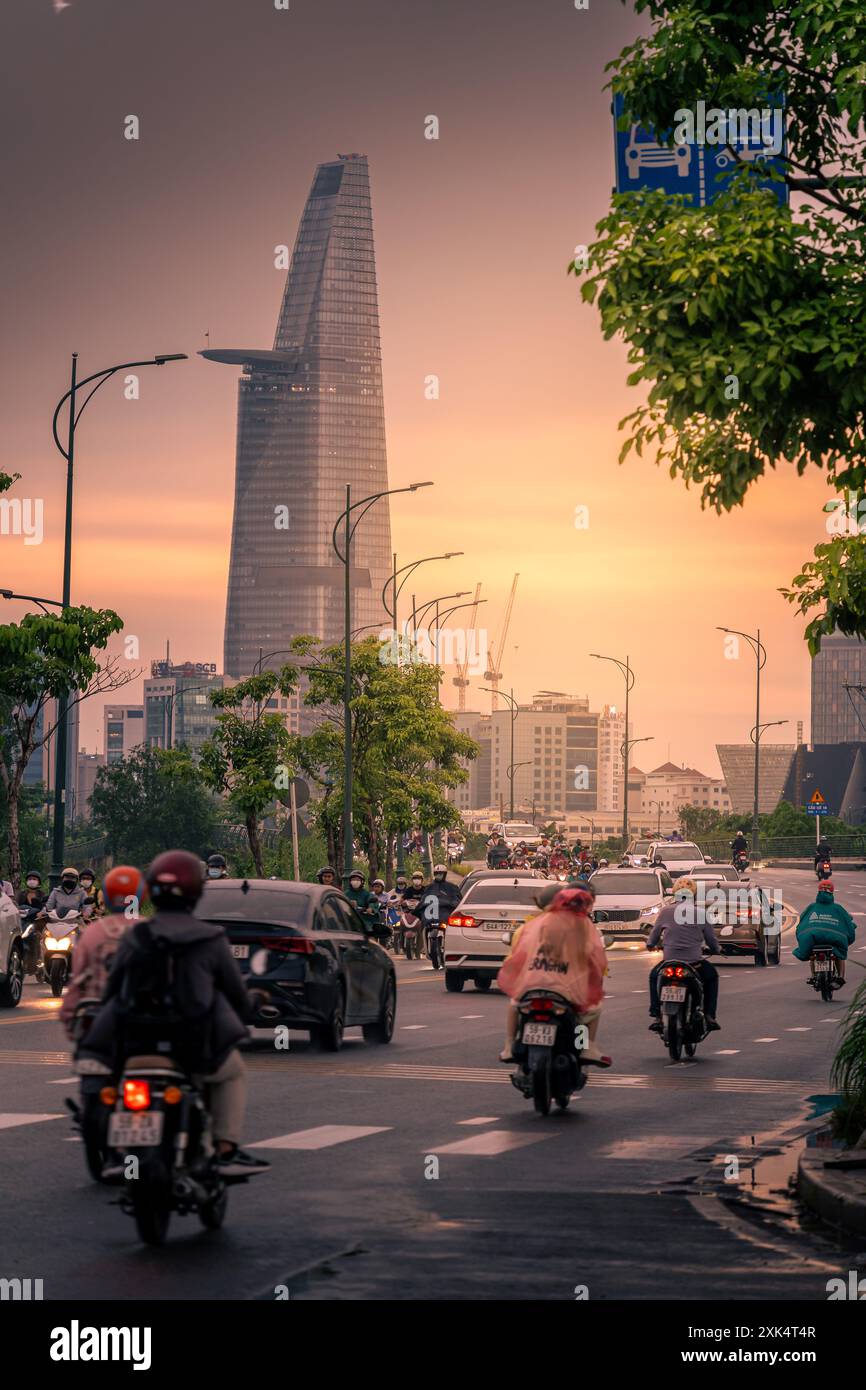 Ho Chi Minh city, Vietnam - 02 Aug 2023: Busy traffic jam during sunset ...