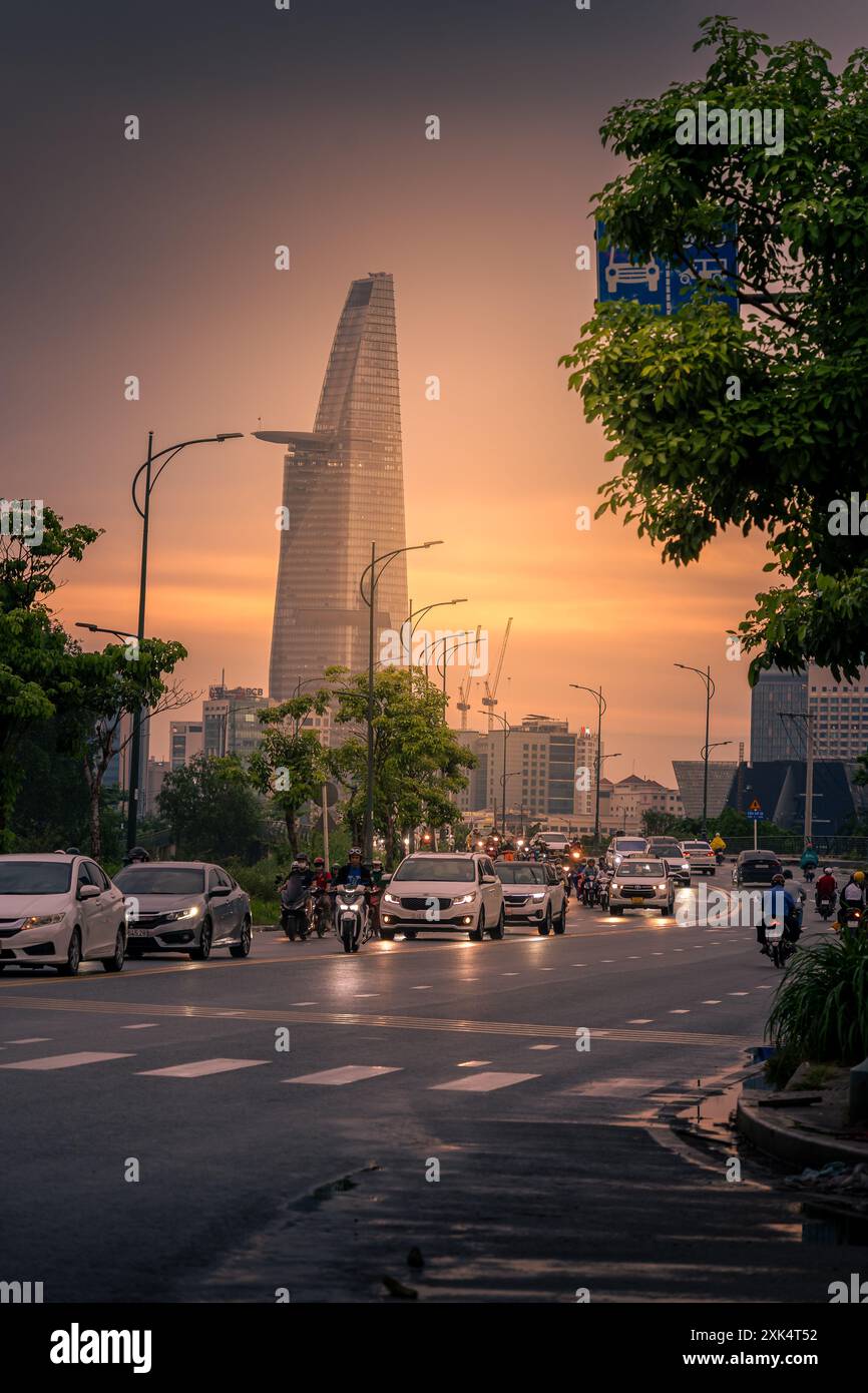 Ho Chi Minh city, Vietnam - 02 Aug 2023: Busy traffic jam during sunset ...