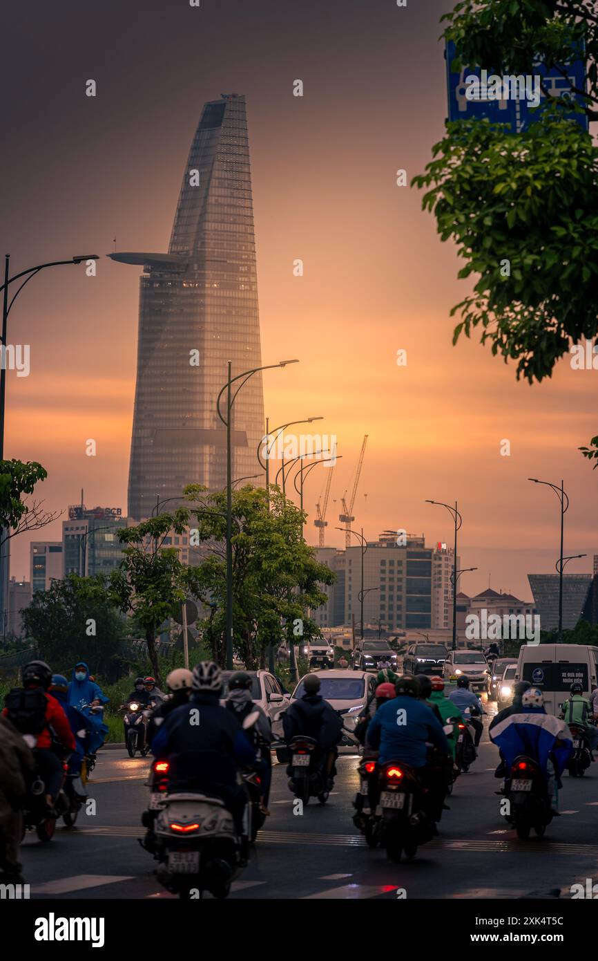Ho Chi Minh city, Vietnam - 02 Aug 2023: Busy traffic jam during sunset ...