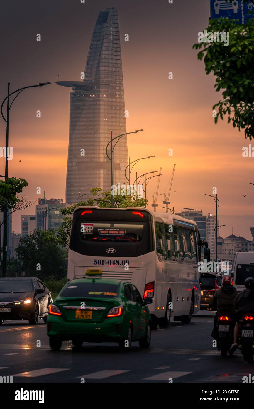 Ho Chi Minh city, Vietnam - 02 Aug 2023: Busy traffic jam during sunset ...