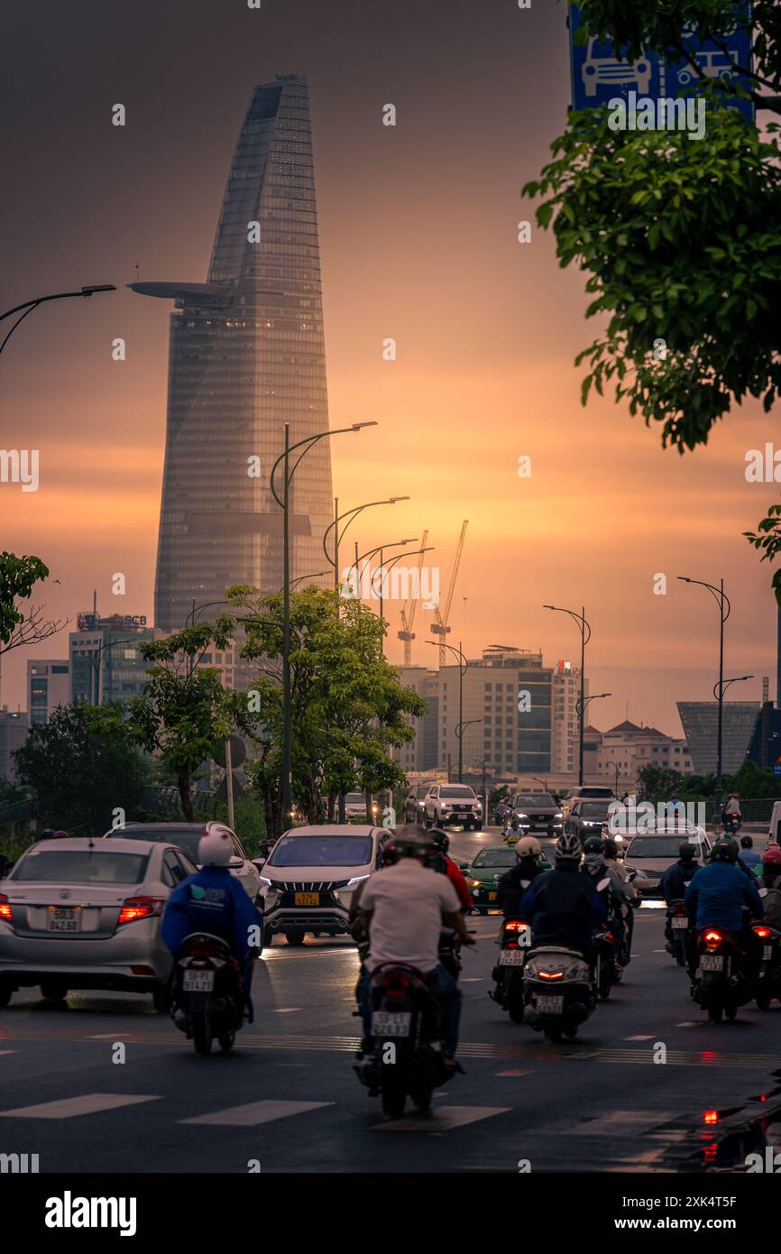 Ho Chi Minh city, Vietnam - 02 Aug 2023: Busy traffic jam during sunset ...