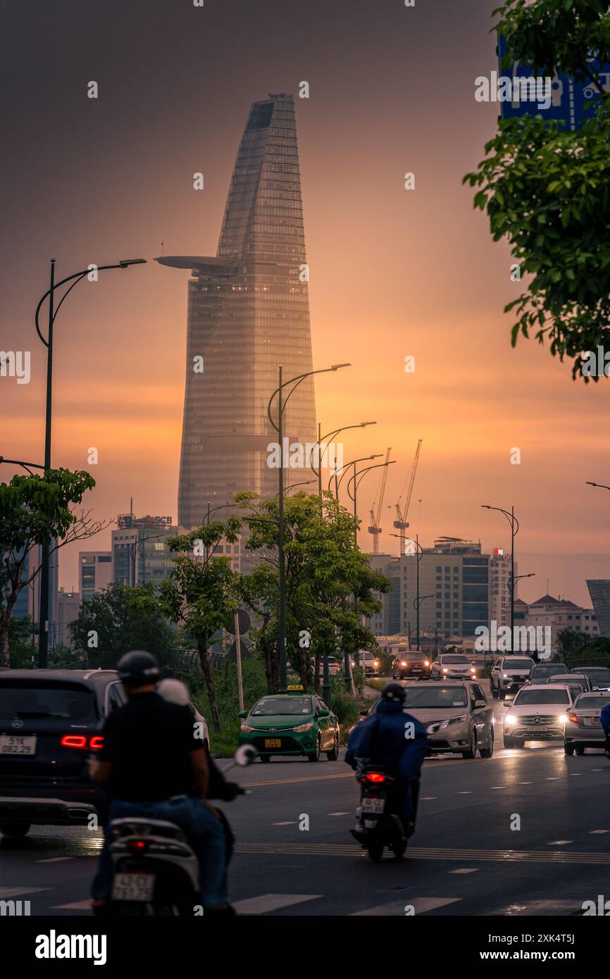 Ho Chi Minh city, Vietnam - 02 Aug 2023: Busy traffic jam during sunset ...