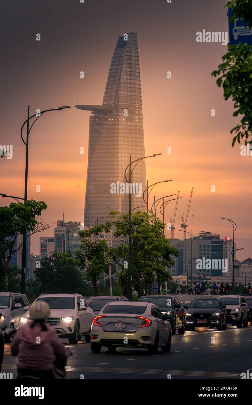 Ho Chi Minh city, Vietnam - 02 Aug 2023: Busy traffic jam during sunset ...