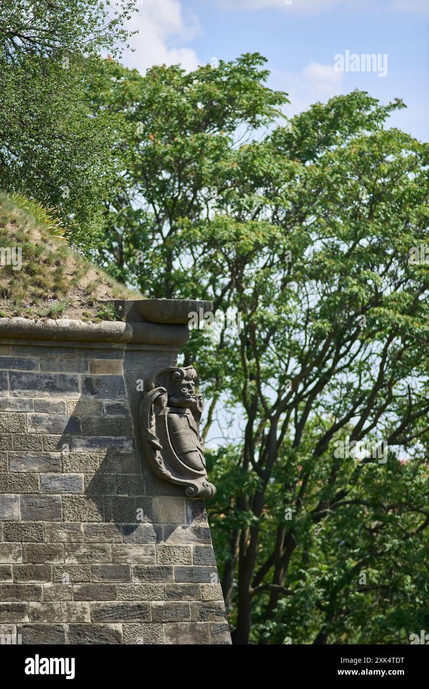 Architecture detail at the Vysehrad historic fort on the east bank of ...