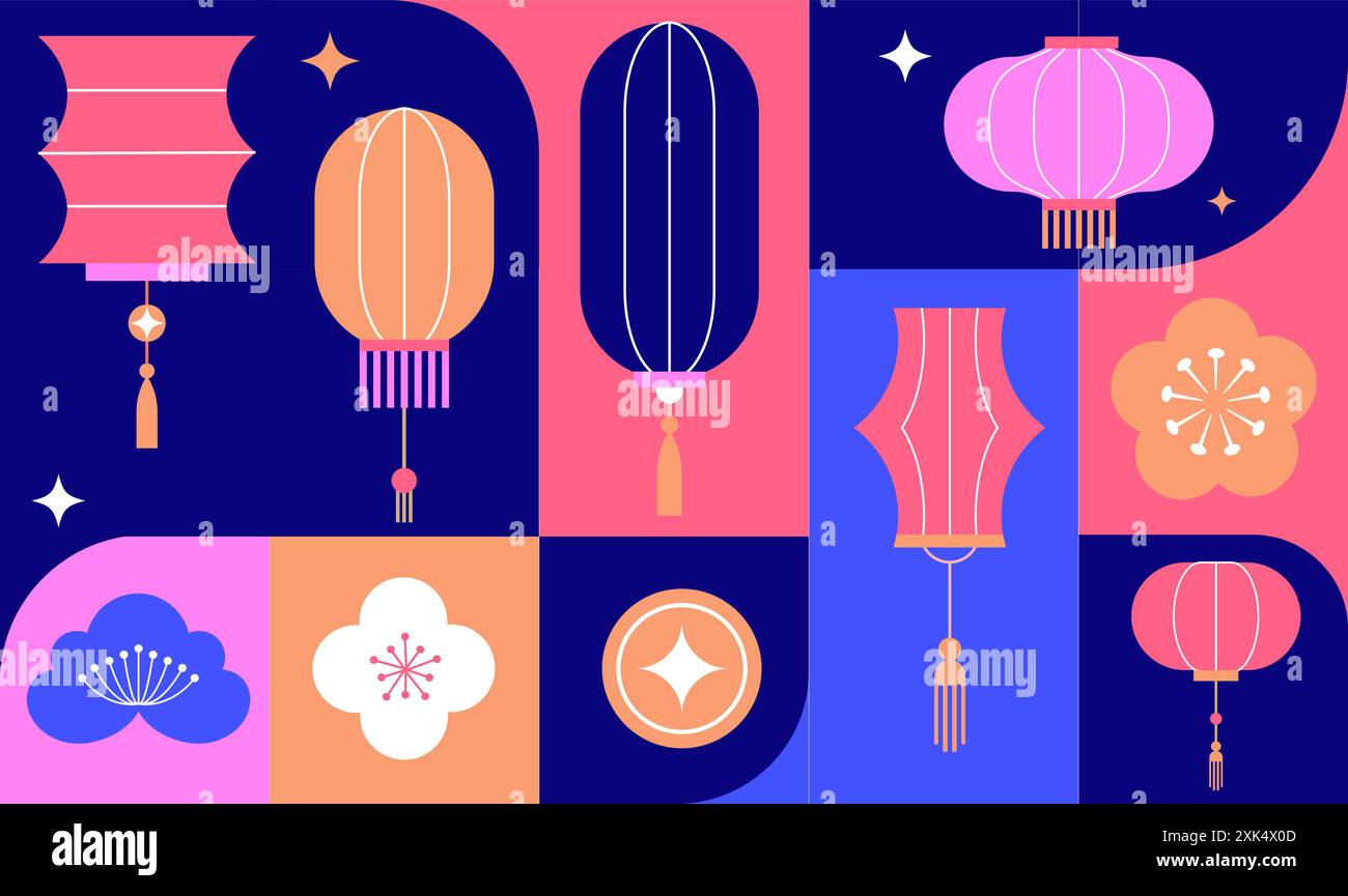 Mid Autumn festival banner, background and poster. Geometric style ...