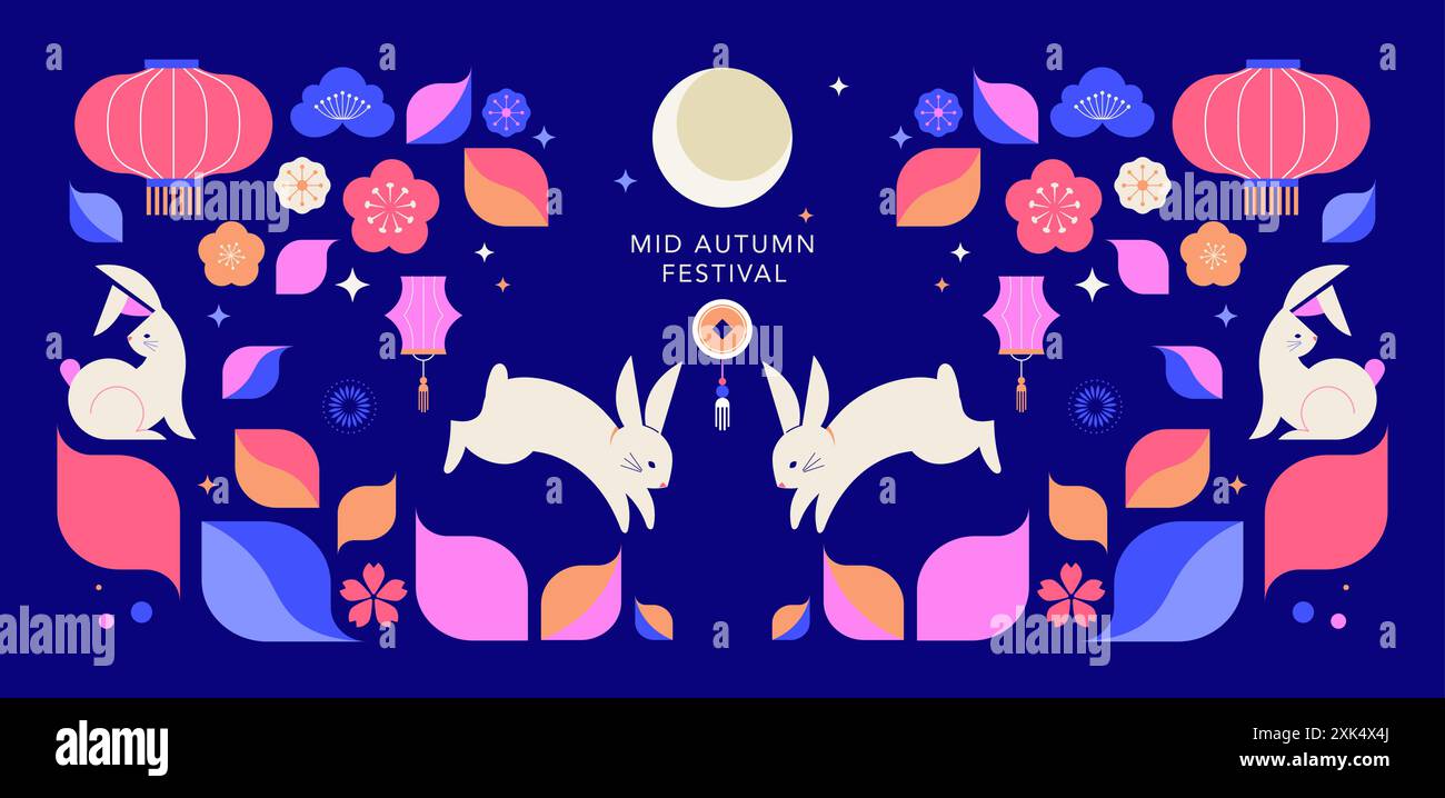 Mid Autumn festival banner, background and poster. Geometric style ...