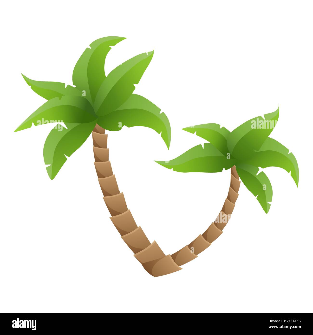 Two beach coconut palm trees, tropical summer nature and jungle vector ...
