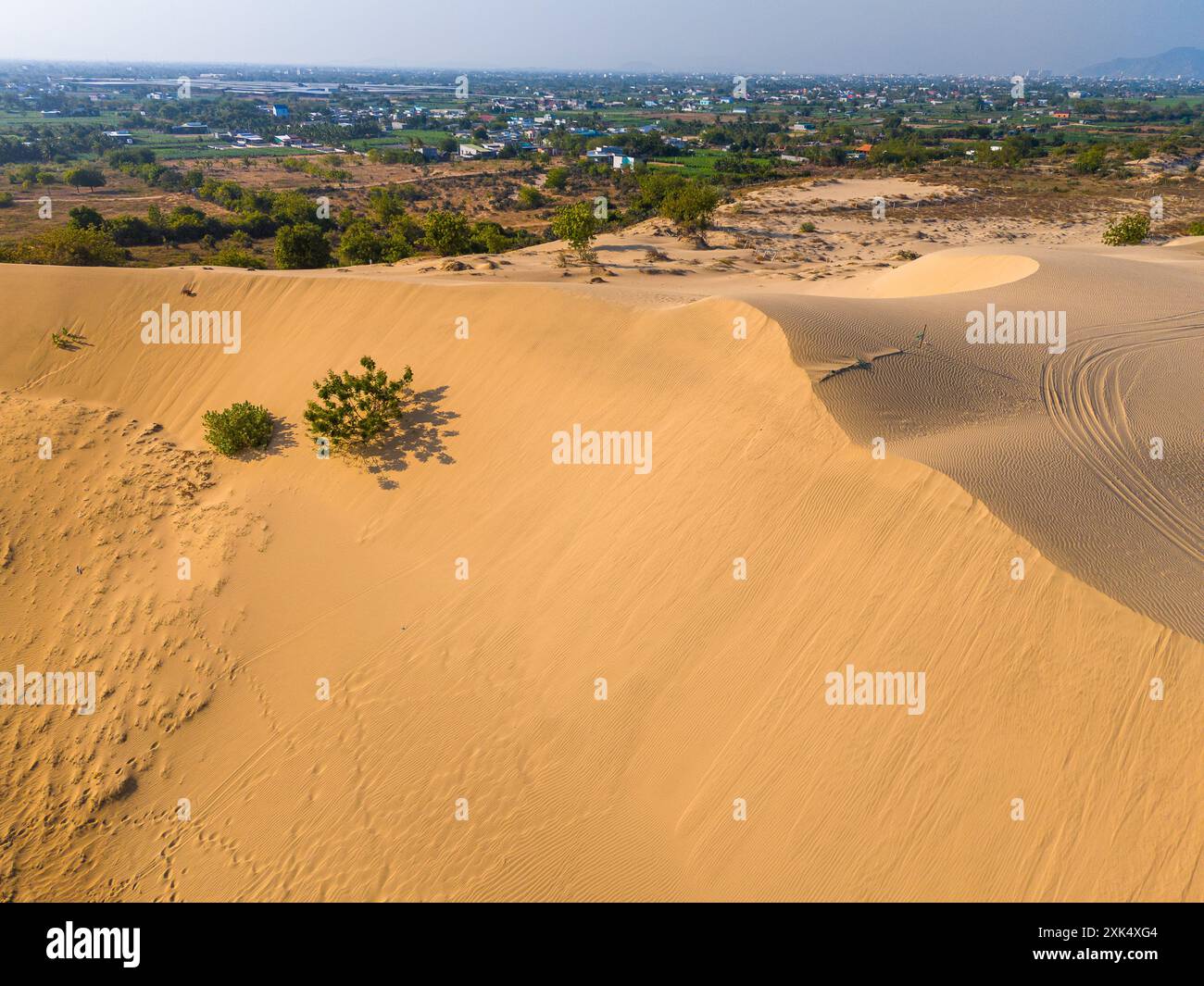Aerial view of Nam Cuong sand dunes, Ninh Thuan province, Vietnam. It ...