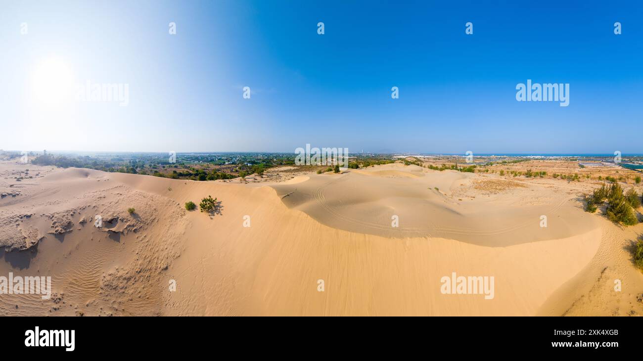 Aerial view of Nam Cuong sand dunes, Ninh Thuan province, Vietnam. It ...