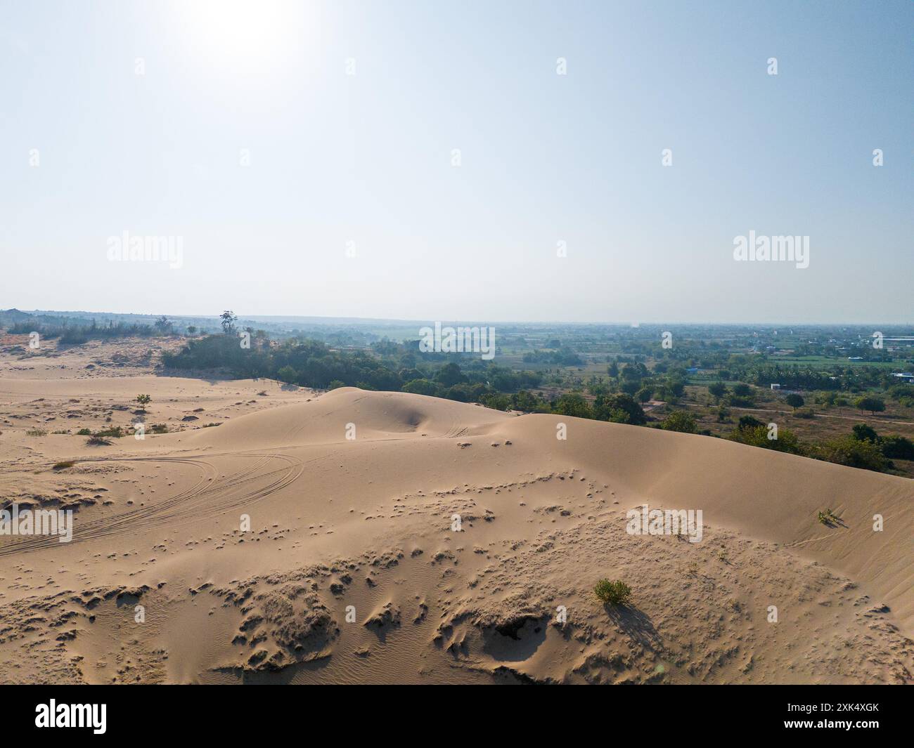 Aerial view of Nam Cuong sand dunes, Ninh Thuan province, Vietnam. It ...