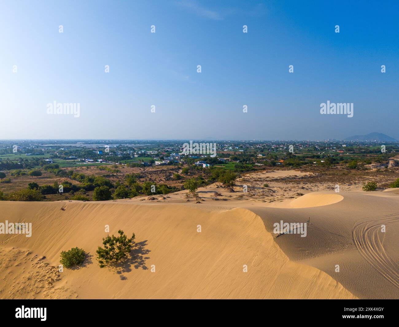 Aerial view of Nam Cuong sand dunes, Ninh Thuan province, Vietnam. It ...