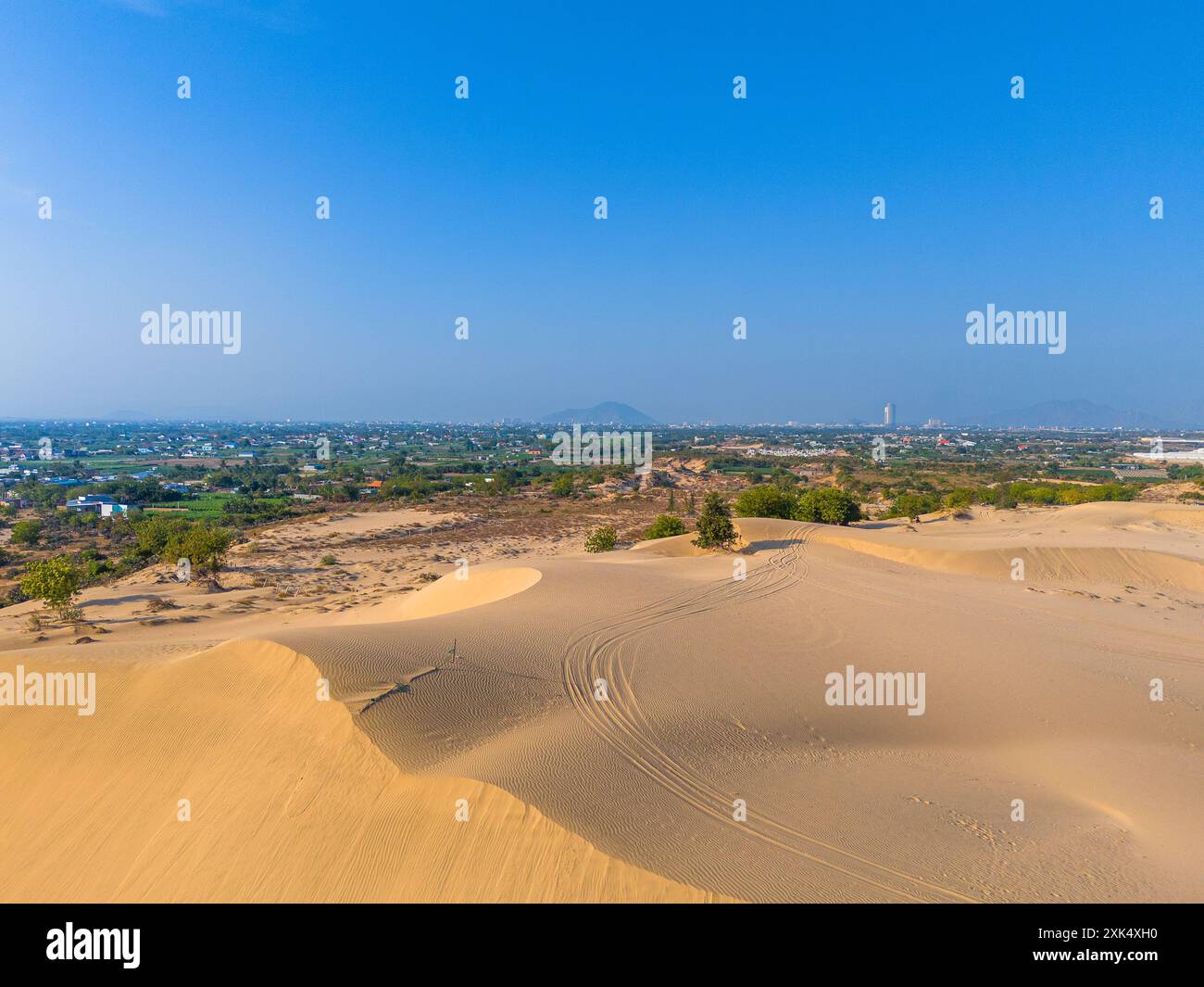 Aerial view of Nam Cuong sand dunes, Ninh Thuan province, Vietnam. It ...