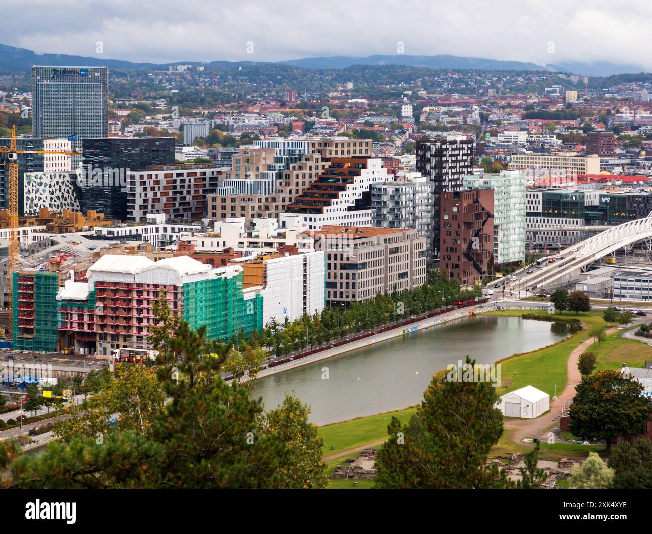 Oslo, Norway - Sep, 2022: Aerial view for skyscapters (barcode ...
