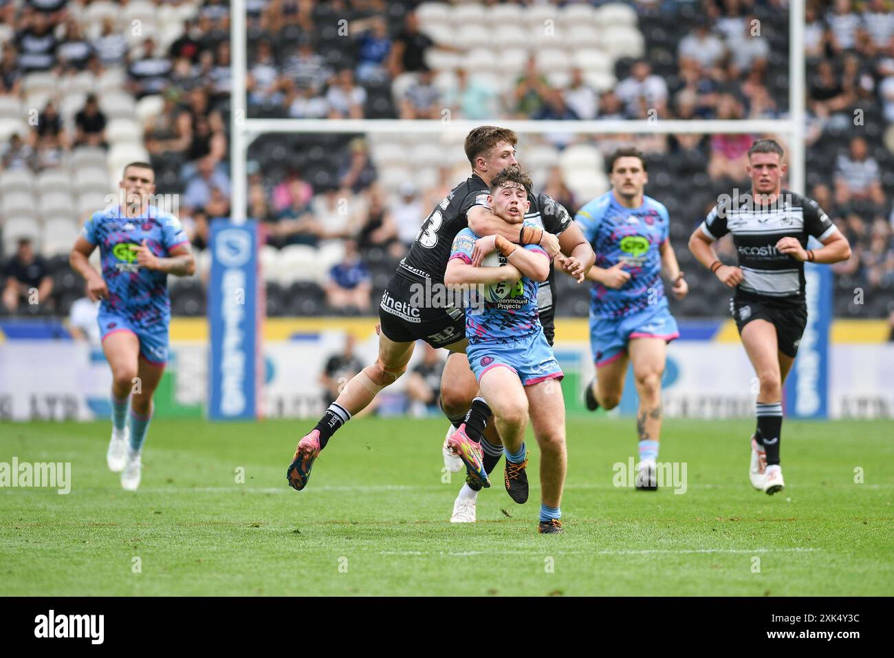 Hull, England - 20th July 2024 - Davy Litten of Hull FC mis-times ...