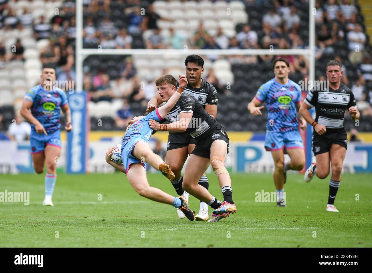 Hull, England - 20th July 2024 - Davy Litten of Hull FC mis-times ...