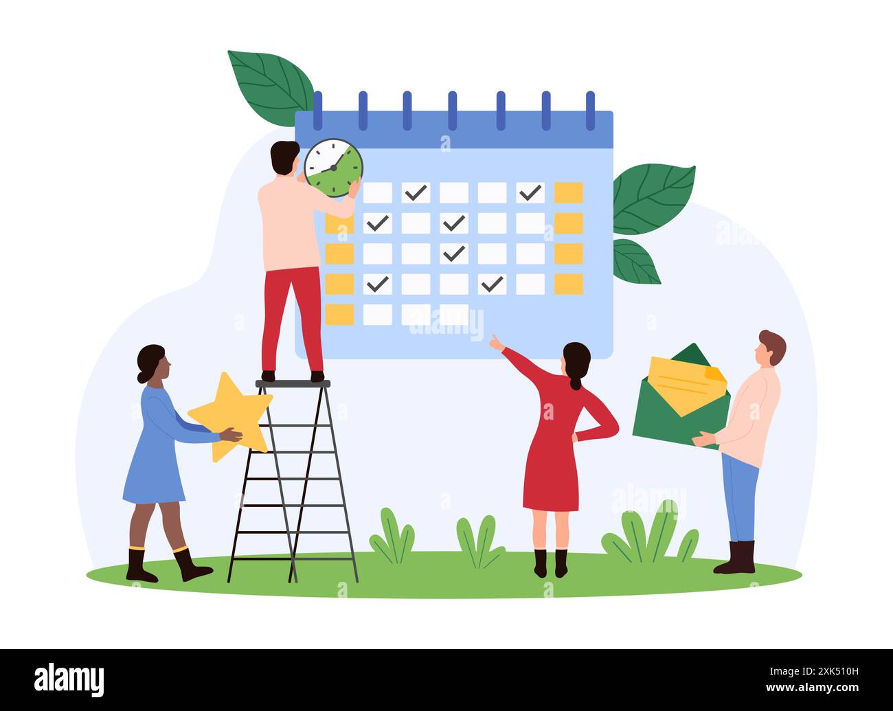 Time management, business event organization in calendar. Tiny people ...