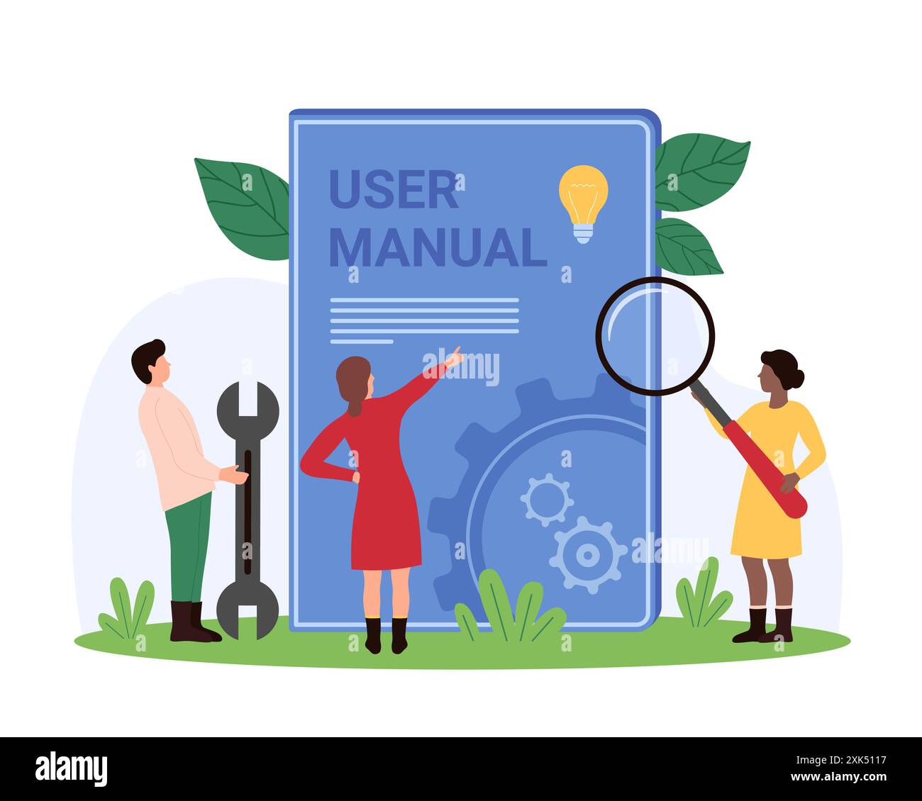User manual and FAQ, book with policy documents and instructions to solve problem. Tiny people ...